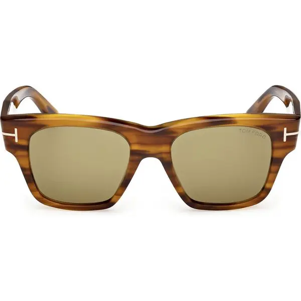 TOM FORD 53mm Square Sunglasses - Striped Brown Honey / Green
