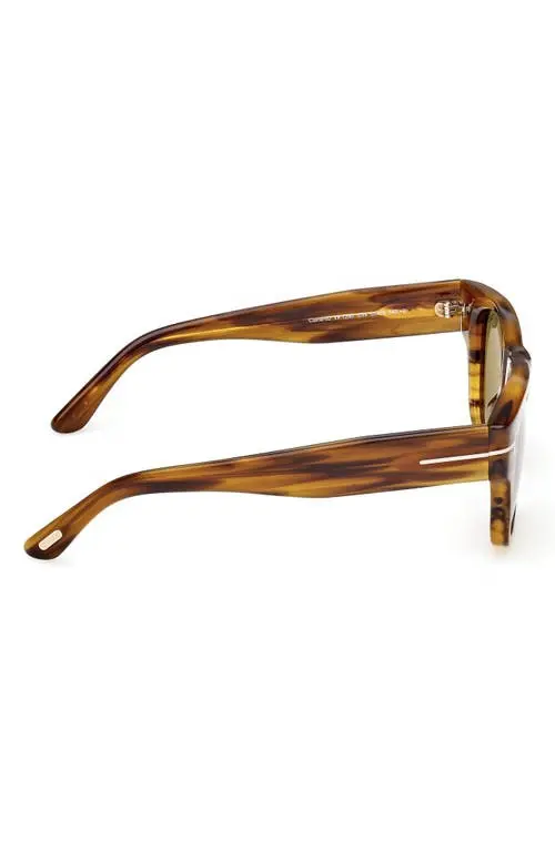 TOM FORD 53mm Square Sunglasses - Striped Brown Honey / Green