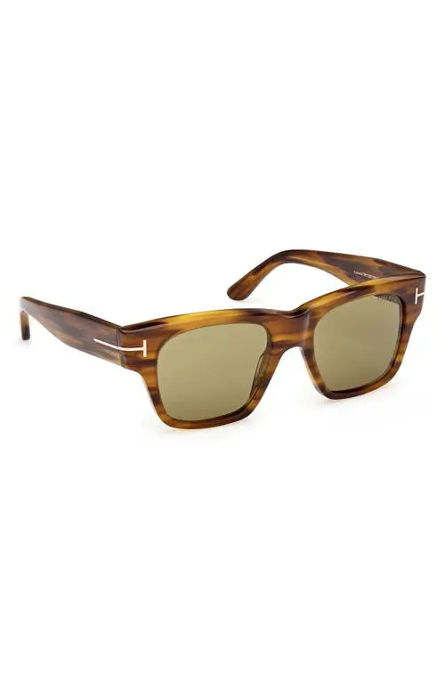 TOM FORD 53mm Square Sunglasses - Striped Brown Honey / Green