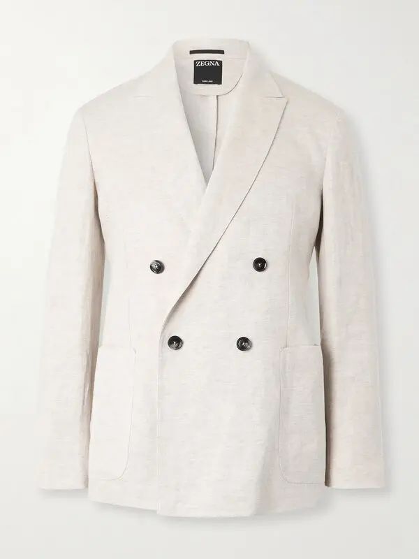 Zegna Double-breasted Linen-twill Suit Jacket - Neutrals