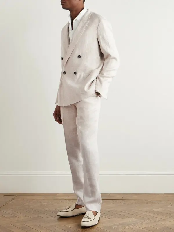 Zegna Double-breasted Linen-twill Suit Jacket - Neutrals