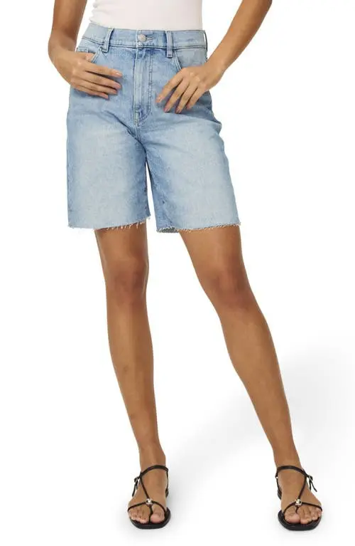 Warp + Weft 90s Raw Hem High Waist Mid Thigh Denim Shorts - Girlfriend