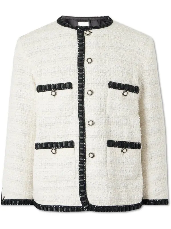 Readymade Satin-trimmed Cotton-blend Tweed Jacket - White