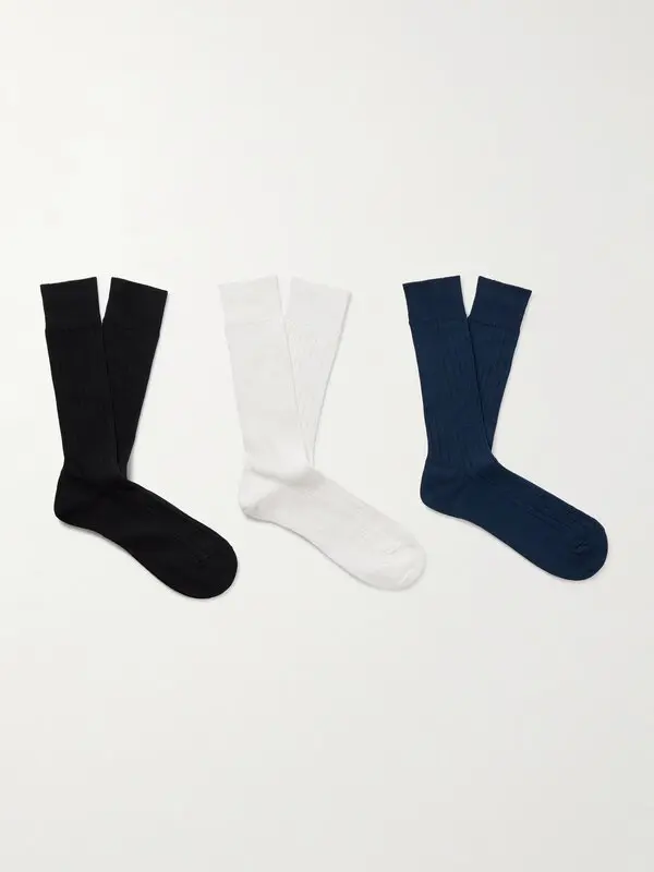 Mr P. Three-pack Ribbed Cotton-blend Socks - Multi