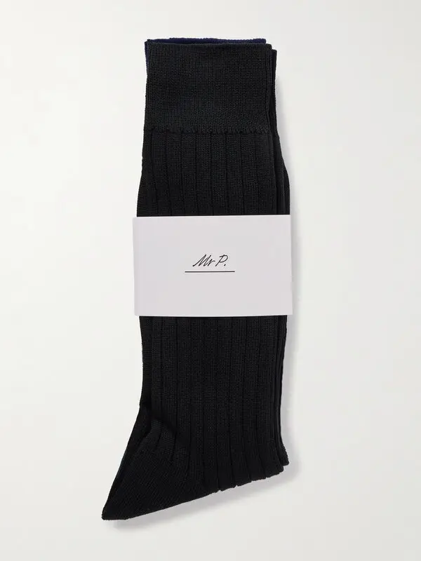 Mr P. Three-pack Ribbed Cotton-blend Socks