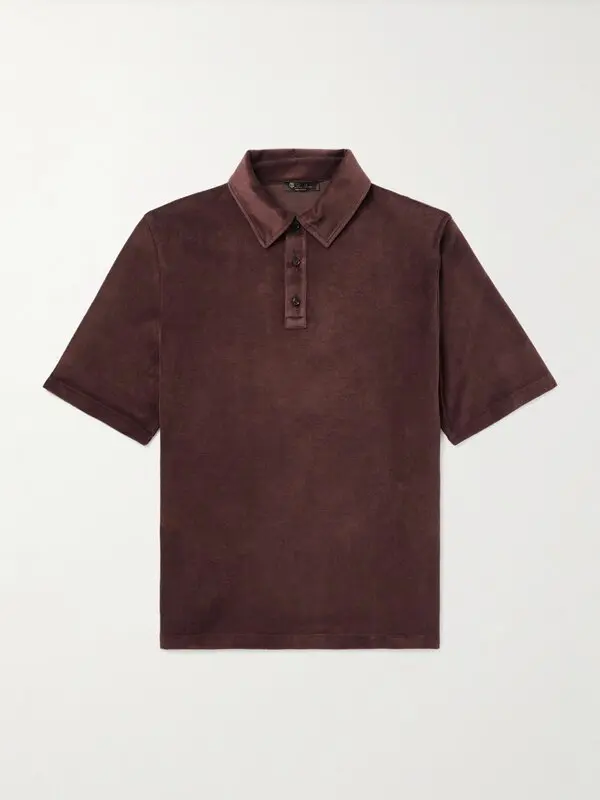 Loro Piana Cotton And Silk-blend Velour Polo Shirt - Brown