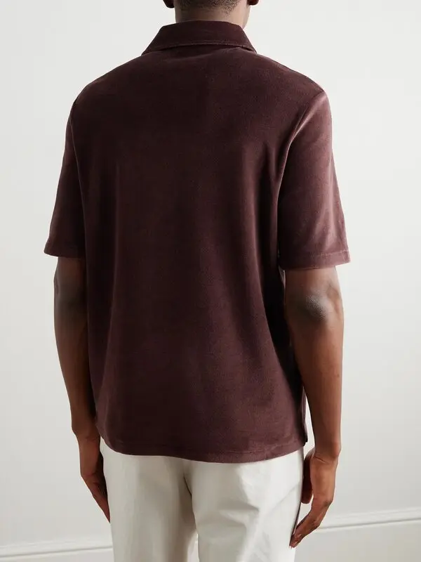 Loro Piana Cotton And Silk-blend Velour Polo Shirt - Brown