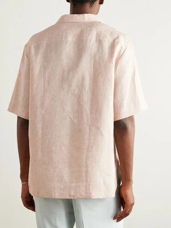 Loro Piana Federico Camp-collar Linen Shirt - Orange