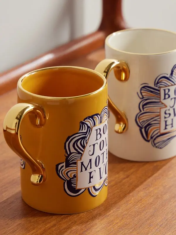 L'Objet Ruan Hoffman Set Of Two Gold-trimmed Earthenware Mugs