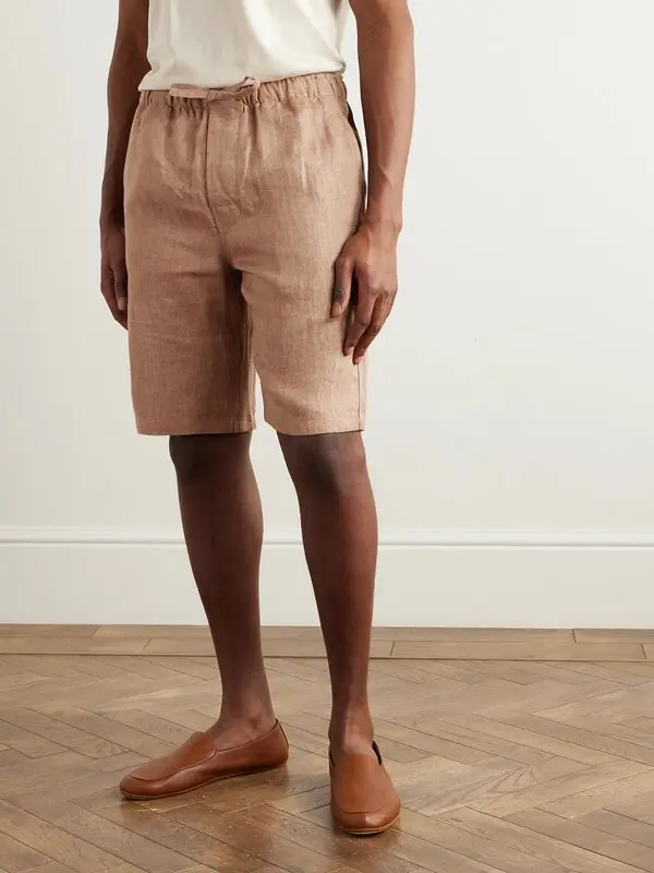 DE PETRILLO Straight-leg Herringbone Linen Drawstring Shorts - Neutrals