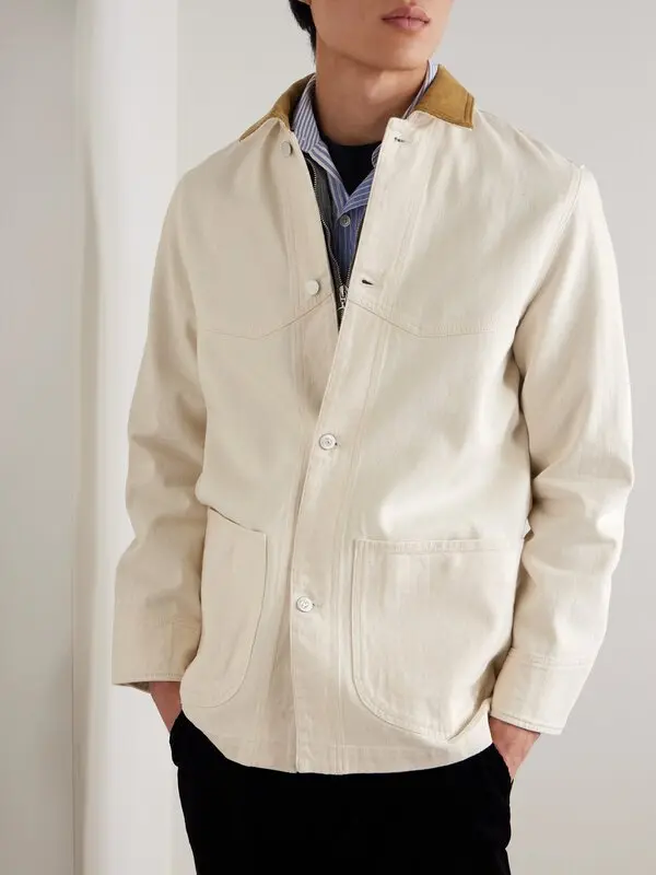 DRAKE'S Corduroy-trimmed Cotton-twill Chore Jacket - Gray