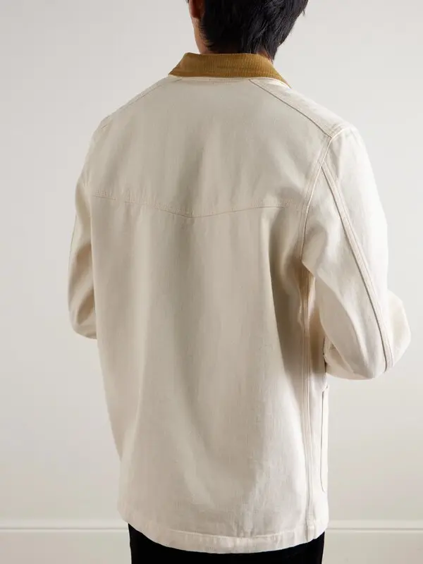 DRAKE'S Corduroy-trimmed Cotton-twill Chore Jacket - Gray