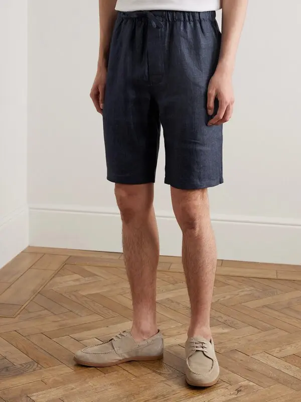 DE PETRILLO Slim-fit Straight-leg Linen Drawstring Shorts