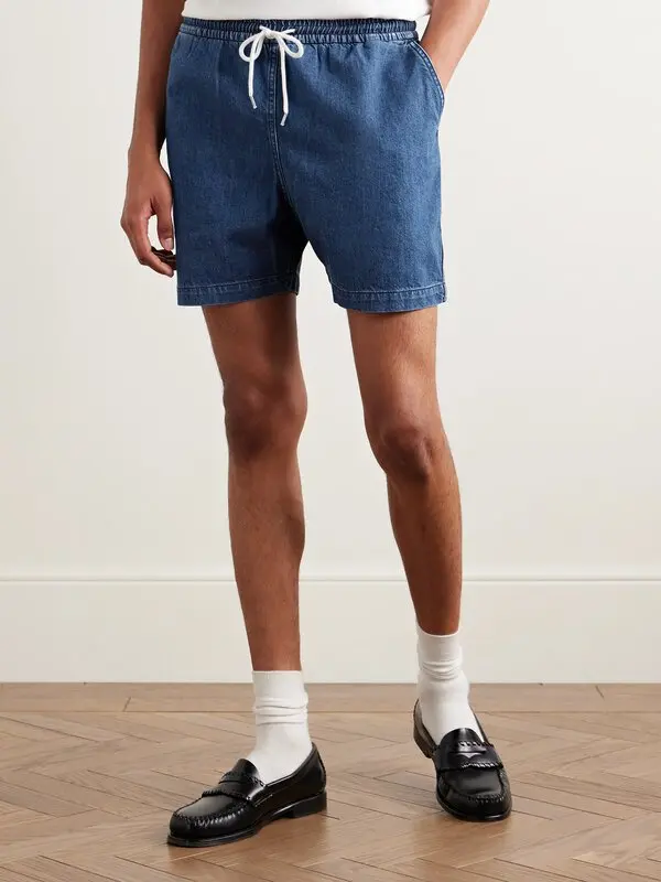 DRAKE'S Slim-fit Straight-leg Denim Drawstring Shorts