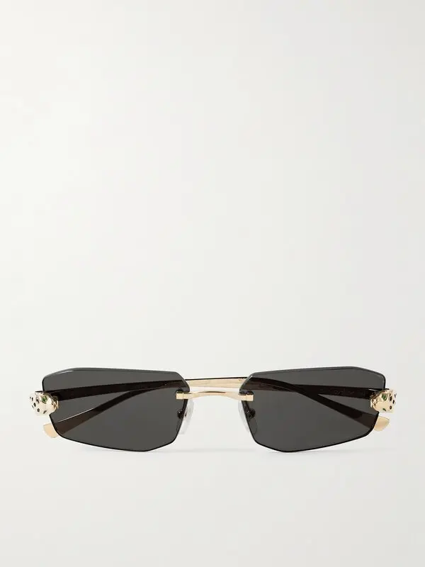 CARTIER Panthère De Rimless Rectangle Sunglasses - Gold