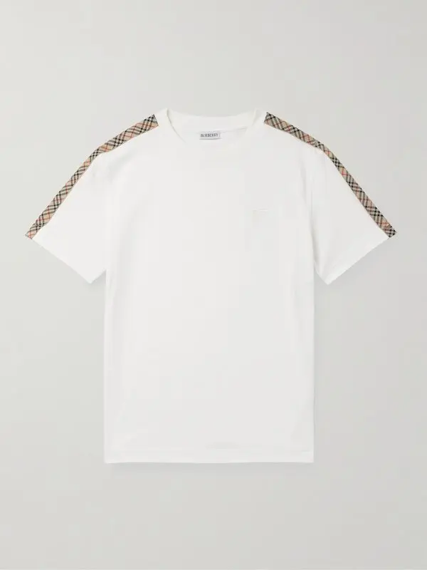 Burberry Checked Cotton-jersey T-shirt - Neutrals