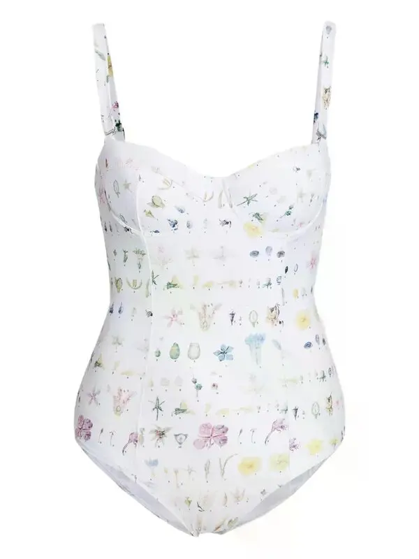 Erdem Floral-print Sleeveless Swimsuit - White