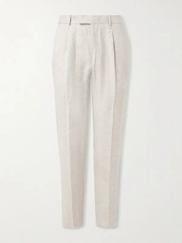 Brunello Cucinelli Slim-fit Straight-leg Pleated Linen Trousers