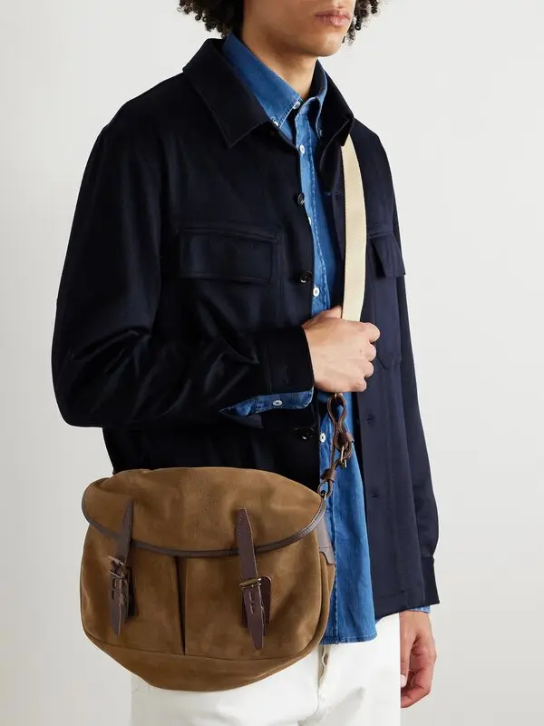 BLEU DE CHAUFFE Fisherman's Musette Leather-trimmed Suede Messenger Bag