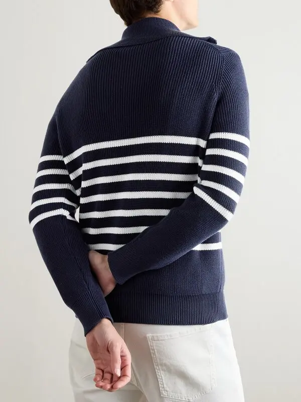 Brunello Cucinelli Striped Ribbed Cotton Half-zip Sweater