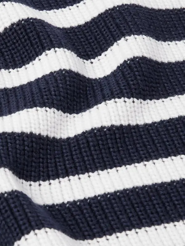 Brunello Cucinelli Striped Ribbed Cotton Half-zip Sweater