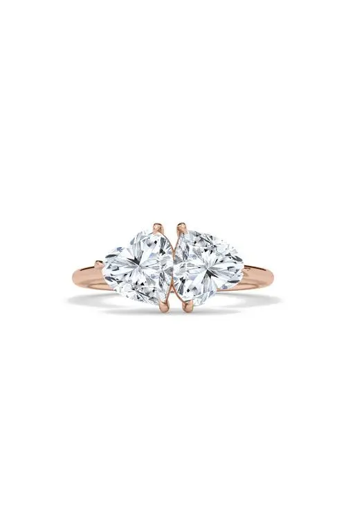 HAUTECARAT Lab Grown Diamond Twin Heart Ring - 18k Rose Gold