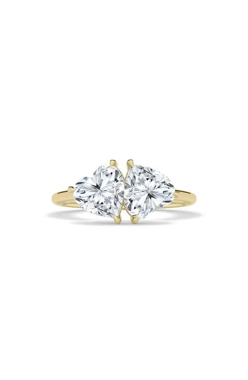 HAUTECARAT Lab Grown Diamond Twin Heart Ring - 18k Yellow Gold