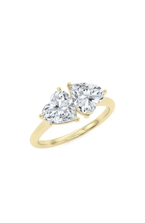 HAUTECARAT Lab Grown Diamond Twin Heart Ring - 18k Yellow Gold
