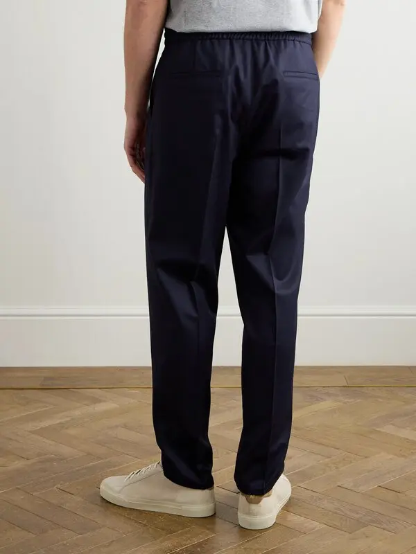 Brunello Cucinelli Tapered Pleated Virgin Wool-flannel Drawstring Trousers - Blue