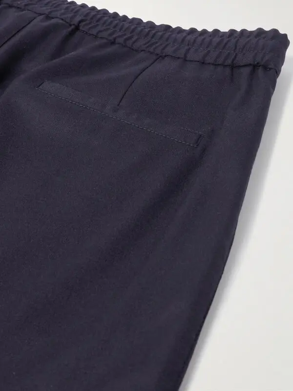 Brunello Cucinelli Tapered Pleated Virgin Wool-flannel Drawstring Trousers - Blue