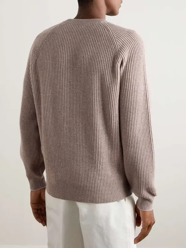 Brunello Cucinelli Ribbed Cashmere Sweater - Beige