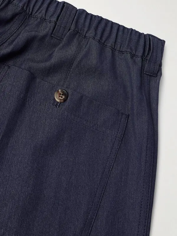 Brunello Cucinelli Tapered Pleated Linen Drawstring Trousers - Blue