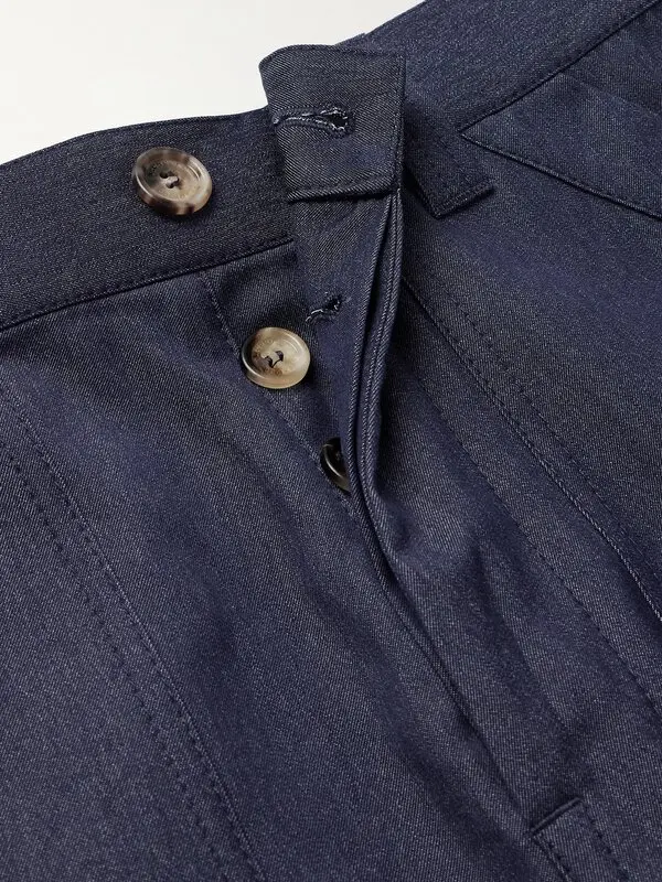 Brunello Cucinelli Tapered Pleated Linen Drawstring Trousers - Blue