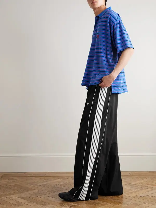 Balenciaga Straight-Leg Logo-Embroidered Striped Recycled-Shell
