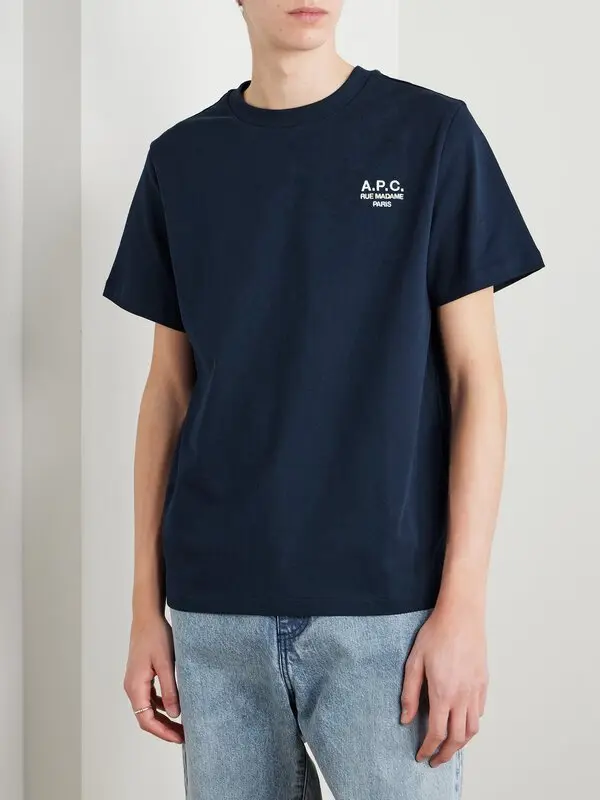 A.p.c. Embroidered Cotton-jersey T-shirt - Blue