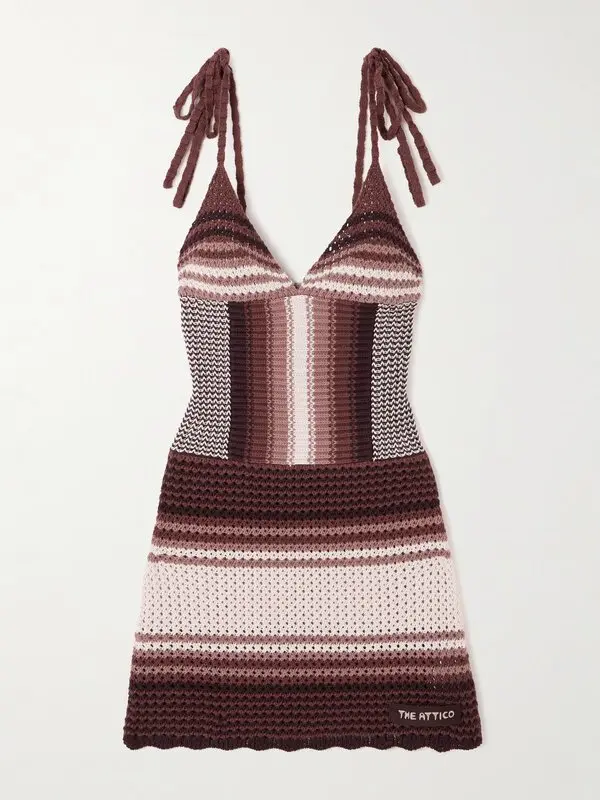 Attico Striped Crocheted Mini Dress - Brown