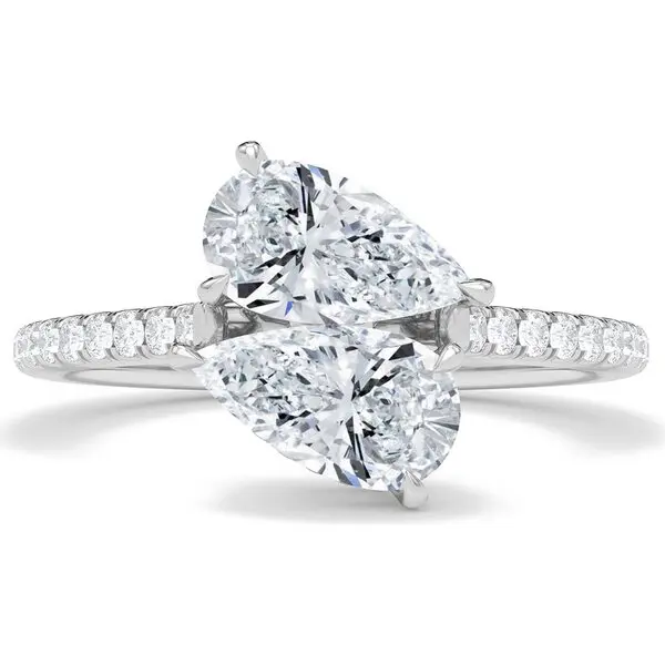 HAUTECARAT Twin Pear Cut Pavé Lab Grown Diamond Ring - 18k White Gold