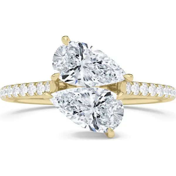 HAUTECARAT Twin Pear Cut Pavé Lab Grown Diamond Ring - 18k Yellow Gold