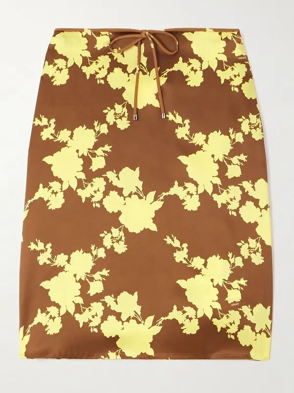 Versace Floral-print Silk-satin Midi Skirt - Brown