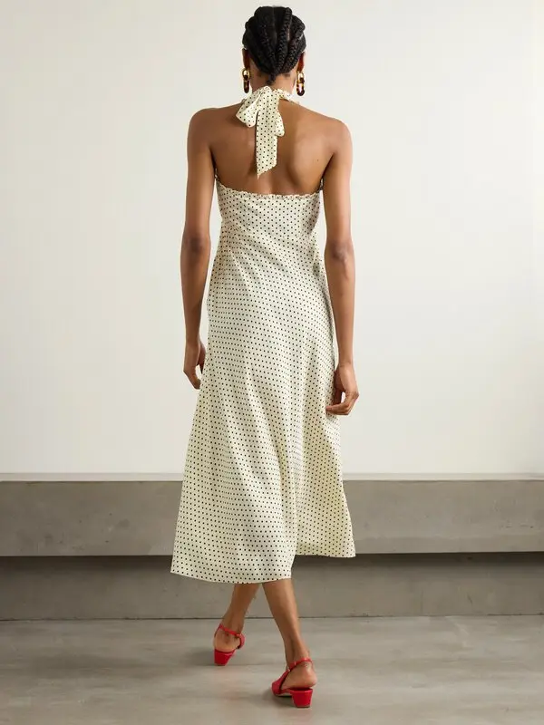 Buy DEN Mazarin Ruffled Polka-dot Silk-blend Satin Halterneck Dress -  Neutrals At 30% Off | Editorialist