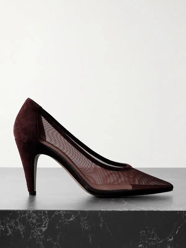 GIANVITO ROSSI Rete 85 Suede-trimmed Mesh Pumps - Brown
