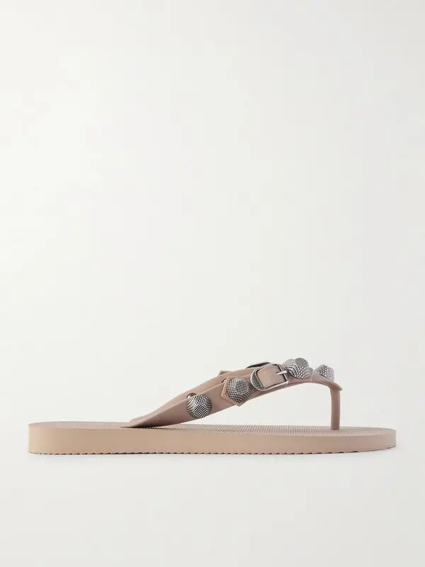 Balenciaga Cagole Embellished Flip Flops - Neutrals