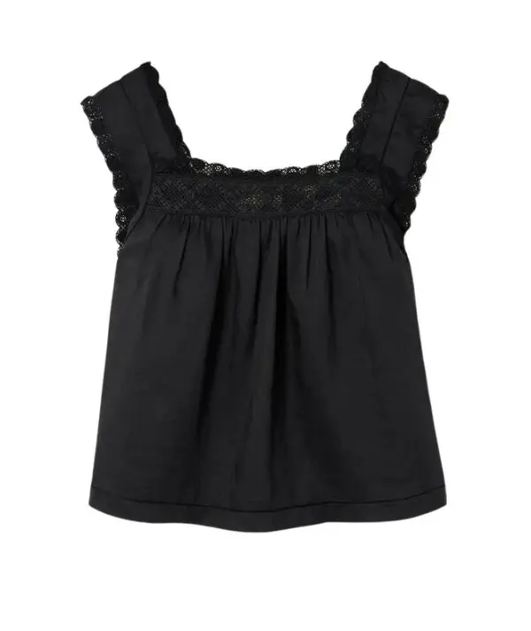 DÔEN Aphra Crochet-trimmed Ramie Top - Black