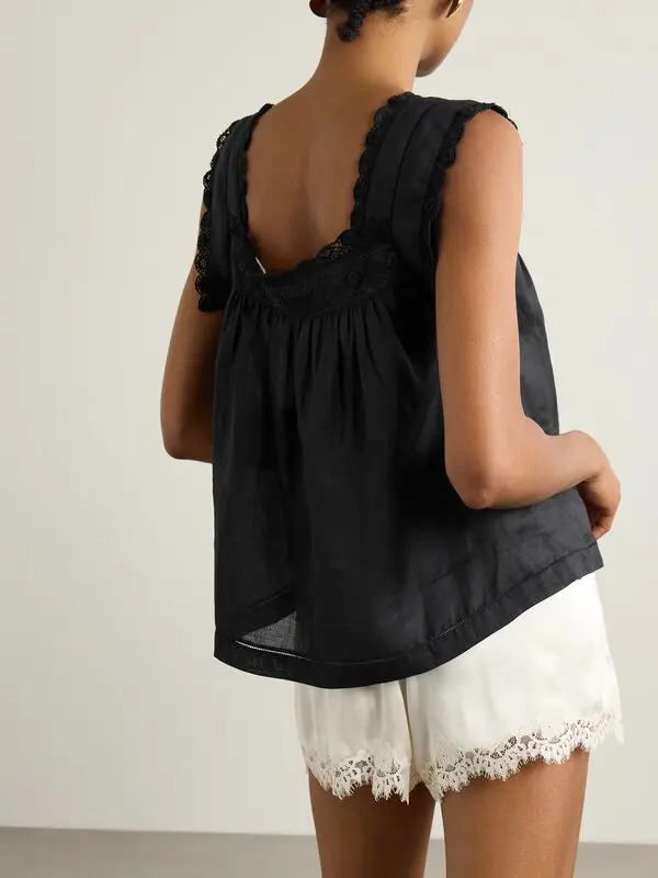 DÔEN Aphra Crochet-trimmed Ramie Top - Black