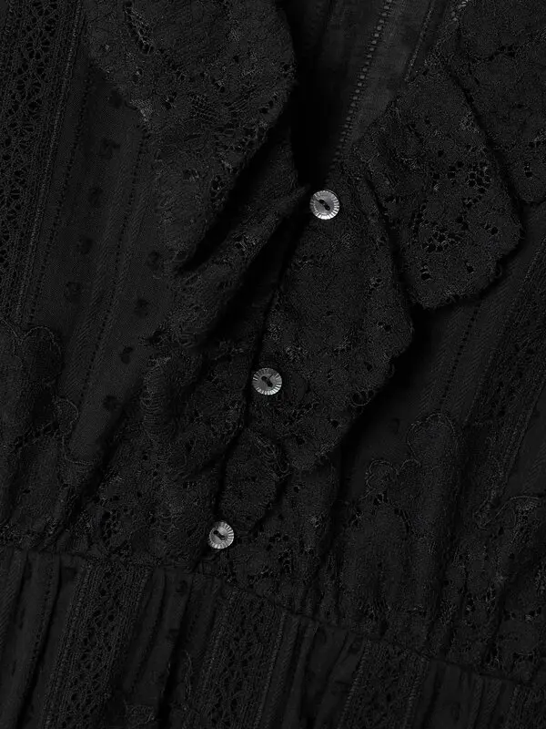 DÔEN Gabriella Ruffled Tiered Lace-trimmed Point D'esprit Cotton Dress