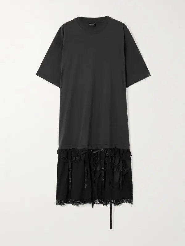 Balenciaga Lace-trimmed Layered Mini Dress - Black