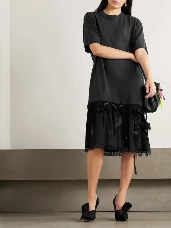 Balenciaga Lace-trimmed Layered Mini Dress - Black