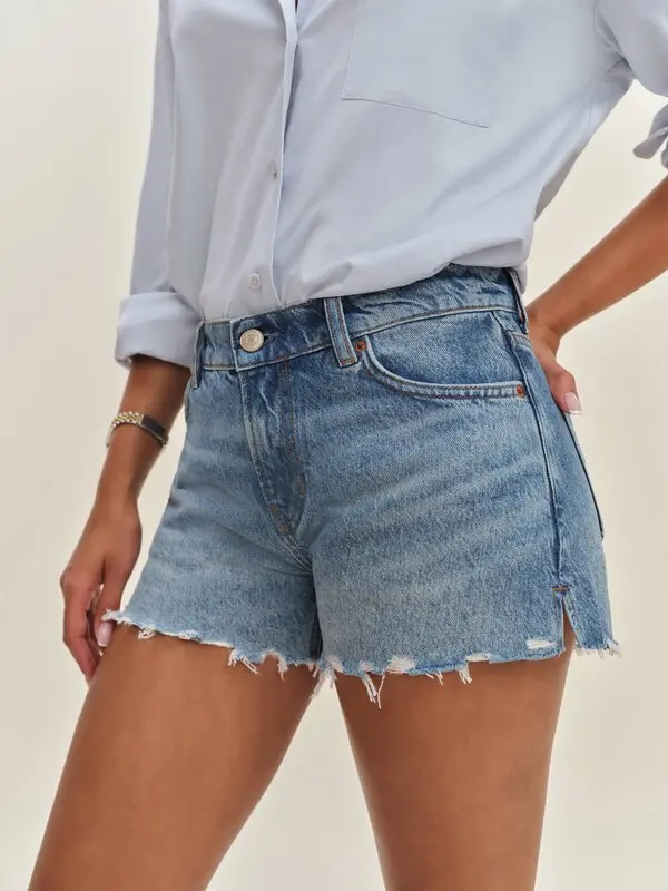 REFORMATION Sutton Low Rise Denim Shorts - Blue