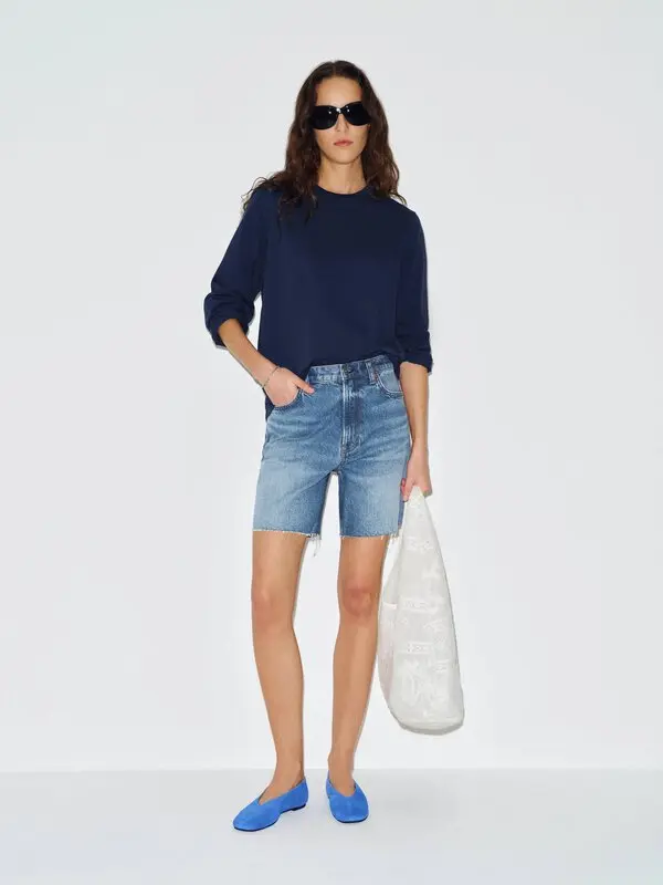 REFORMATION Saige High Rise Denim Shorts - Blue