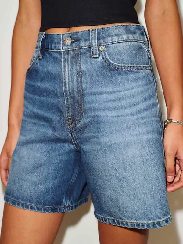 REFORMATION Saige High Rise Denim Shorts - Blue